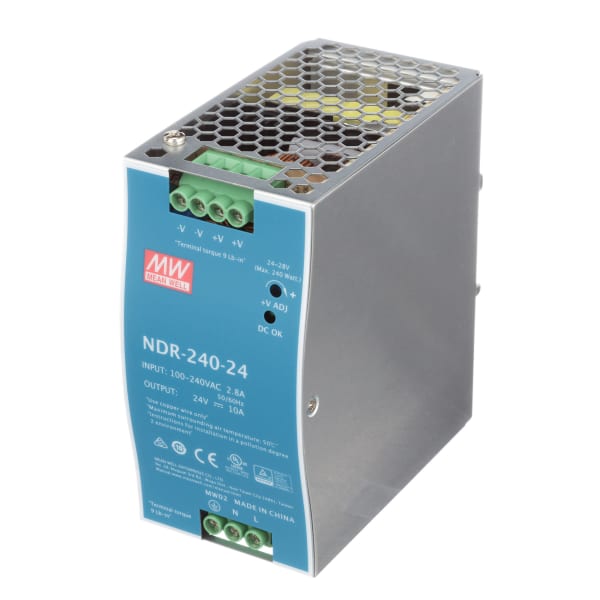 MEAN WELL - NDR-240-24 - Power Supply,AC-DC,24V,10A,100-264V In ...