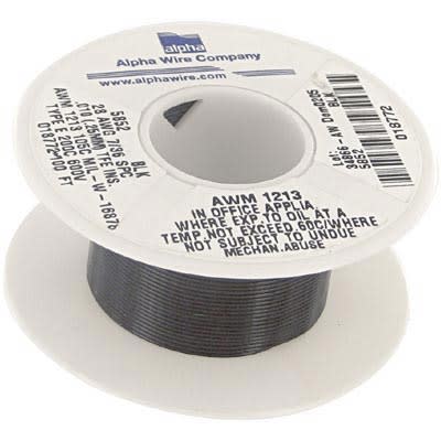 Alpha Wire - 5852 BK005 - Hook-Up Wire, Copper, 28 AWG, 7x36, Black TFE ...