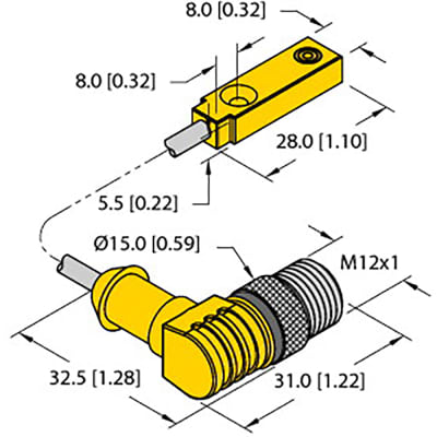 Turck - BI2-Q5.5-AN6X-0.2-WS4T - Inductive Prox Sensor,5.5mm X 8mm X ...