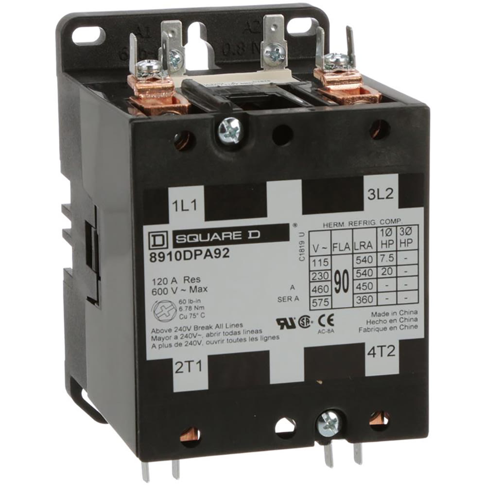 Square D - 8910DPA92V02 - Contactor,DP,DPST-NO,90A,Ctrl-V 120AC,7.5HP ...
