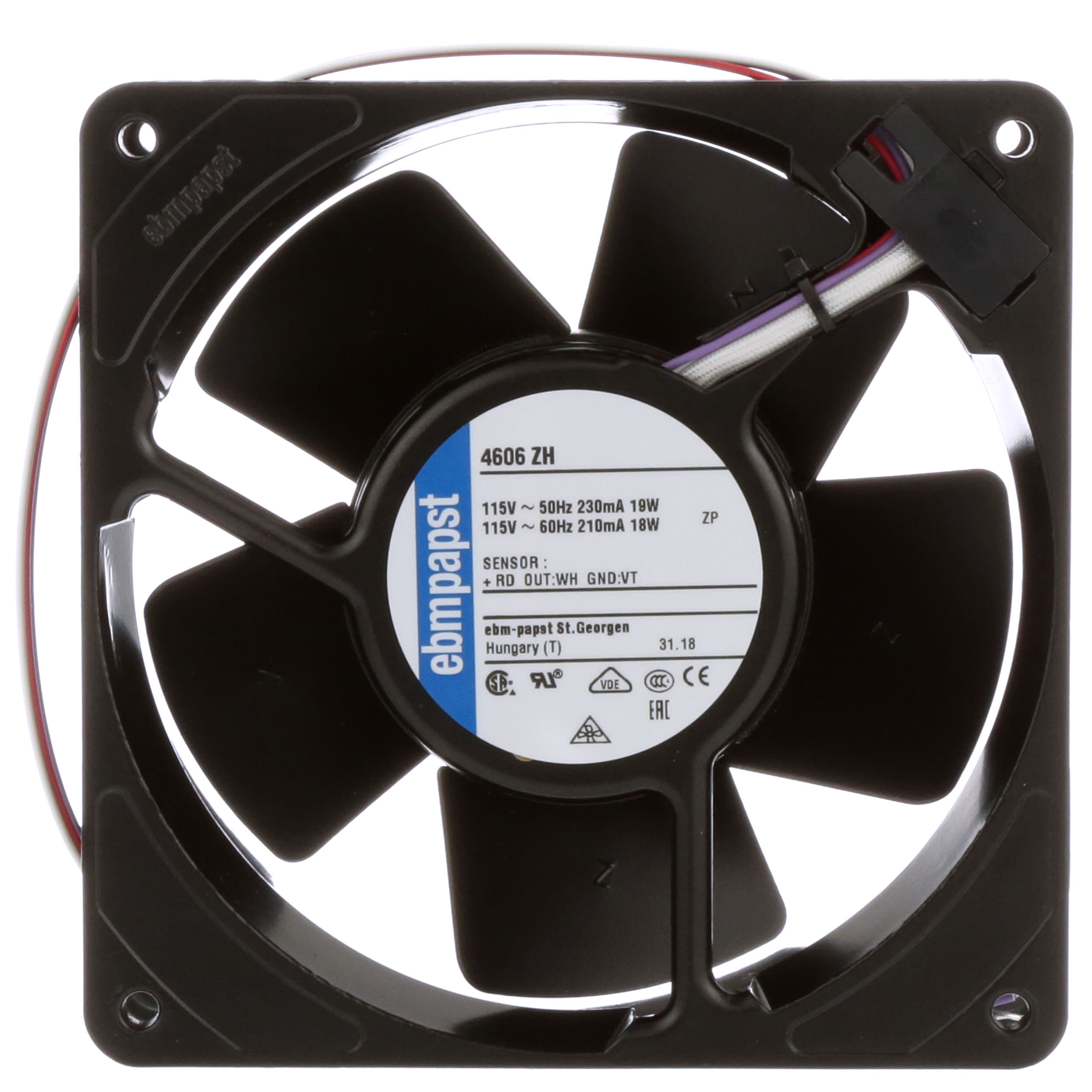 ebm-papst - 4606ZH - AC Fan, 115V, 120x120x38mm, 105.9CFM, 18W, Terminals, 3-wire sensor output - RS