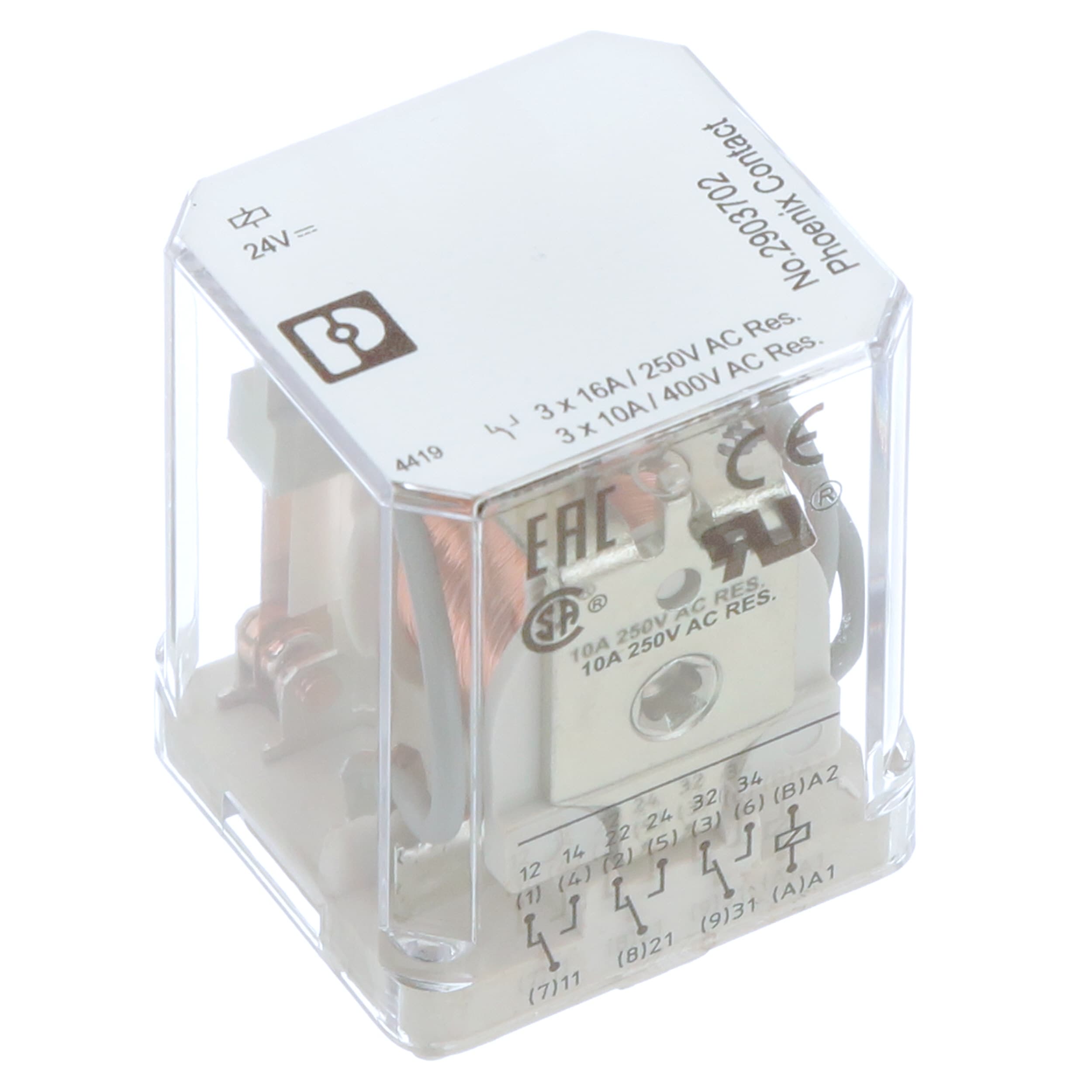 Phoenix Contact - 2903702 - Power Relay, 3PDT, 24VDC/440VAC, 250VDC ...