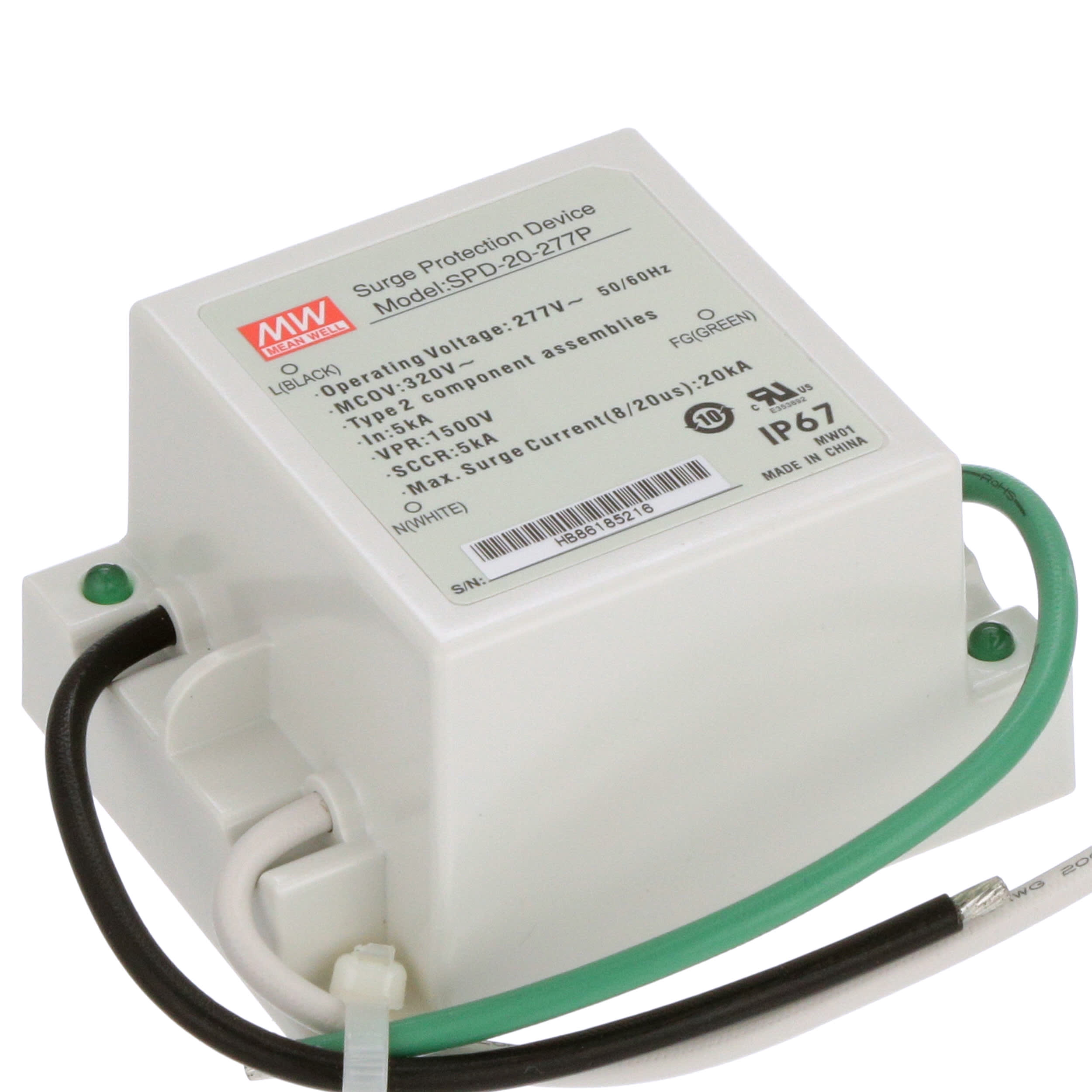 MEAN WELL - SPD-20-277P - Surge Suppressor, 20kA, Surge Protection ...
