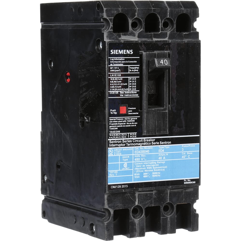 Siemens - ED43B040 - Molded Case Circuit Breaker 3 Pole 40A 480VAC 18KA ...