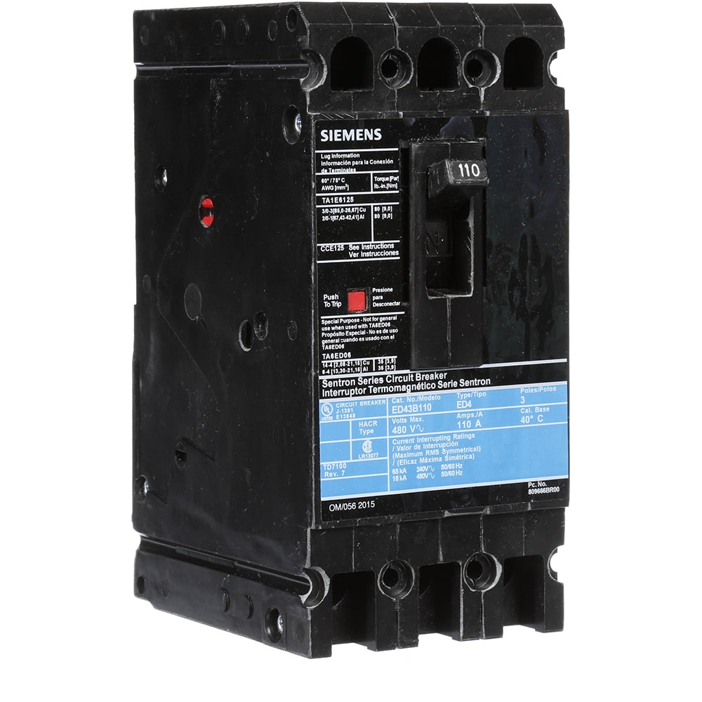 Siemens - ED43B110 - Molded Case Circuit Breaker 3 Pole 110A 480VAC18KA ...