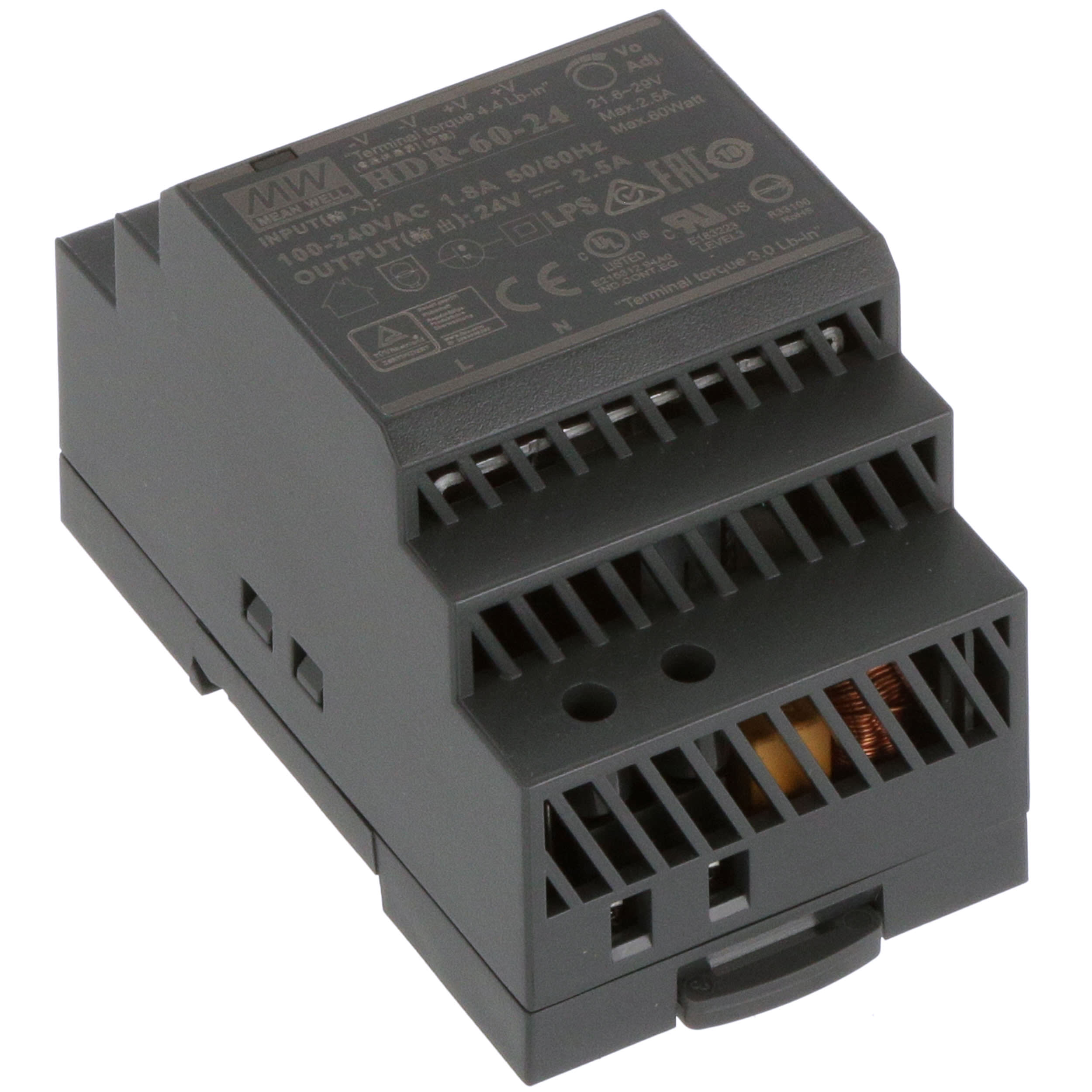 MEAN WELL - HDR-60-24 - Power Supply, AC-DC, DIN Rail, 60W, 24V,2.5A ...