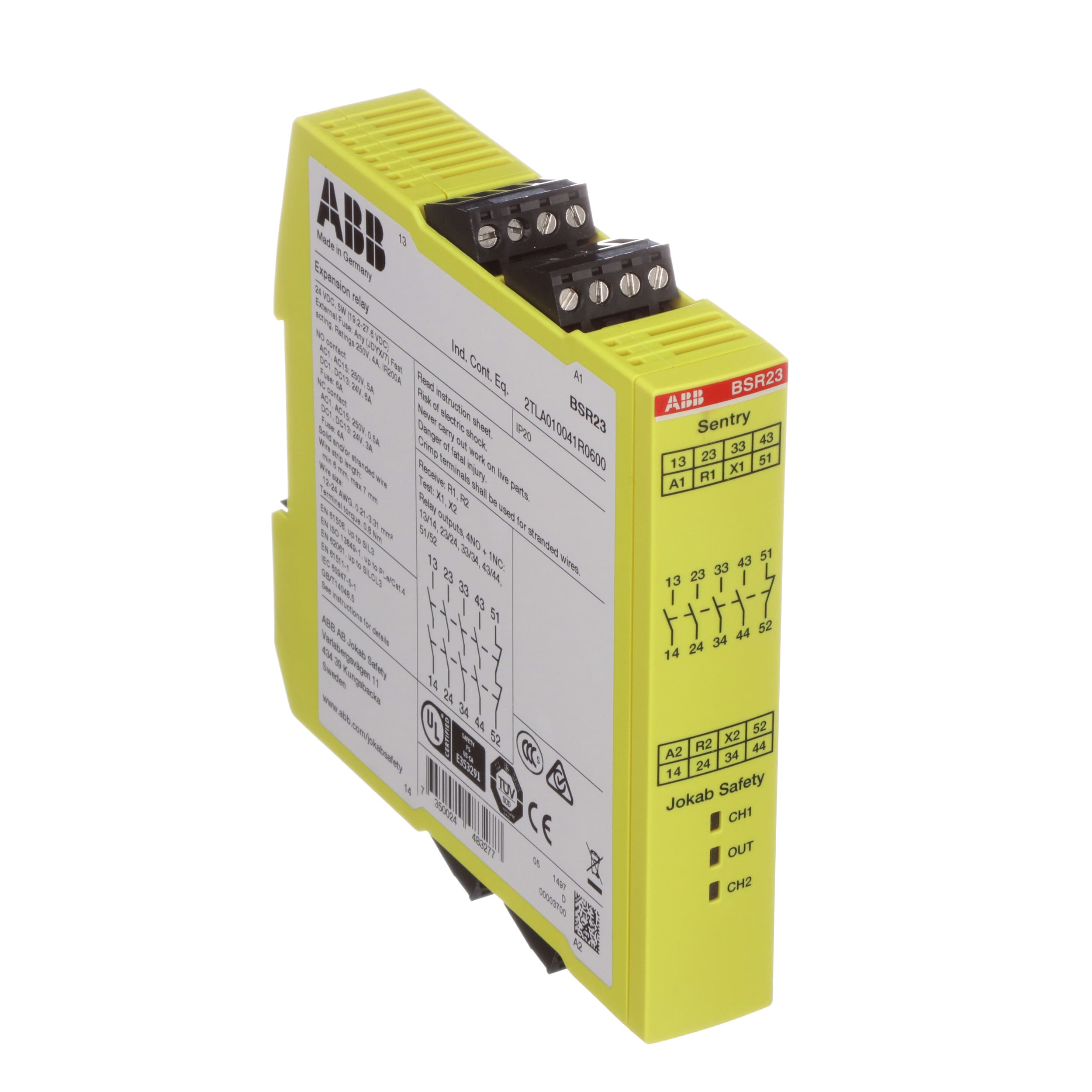 ABB Jokab Safety - 2TLA010041R0600 - BSR23 Safey Expansion Relay, 4NO ...