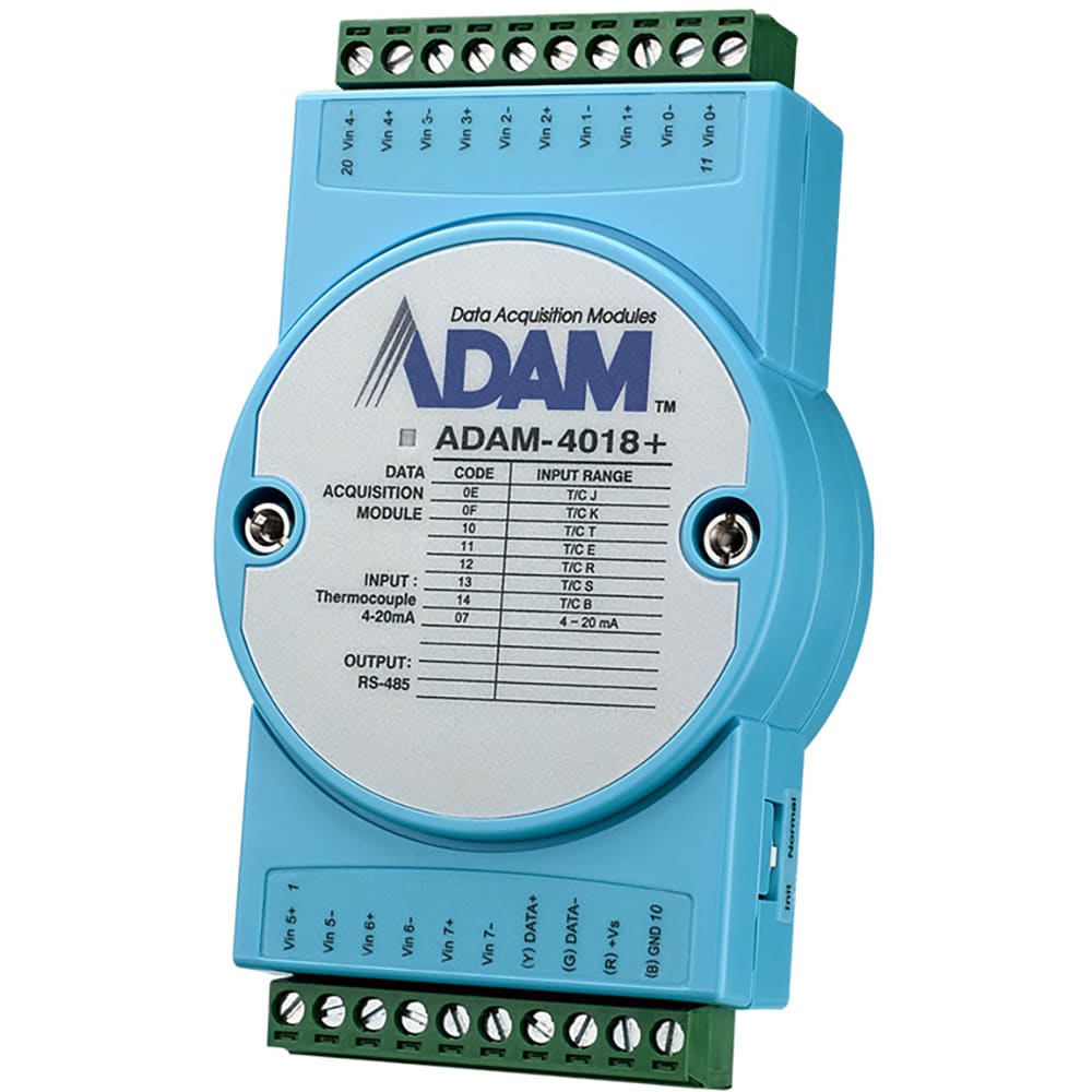 Advantech - ADAM-4018+-F - Remote IO, 8 Ch Thermocouple In, Modbus RTU. ASCII, adrxo, ADAM-4000 ...
